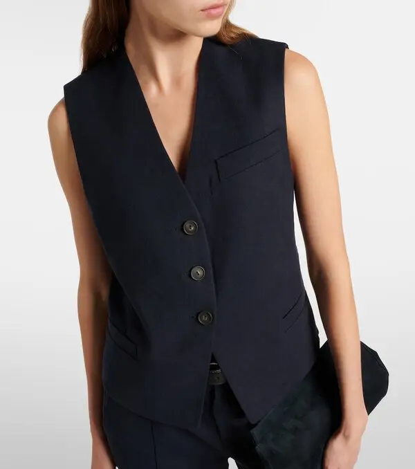 Vince Linen Blend Vest - Blue