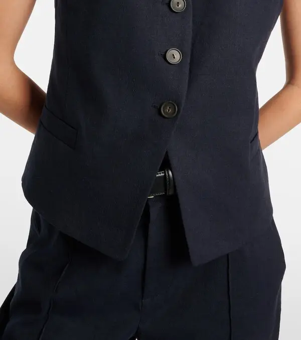 Vince Linen Blend Vest - Blue