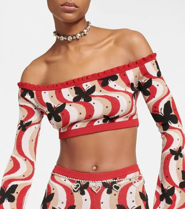 Alessandra Rich Printed Bandage Cropped Top