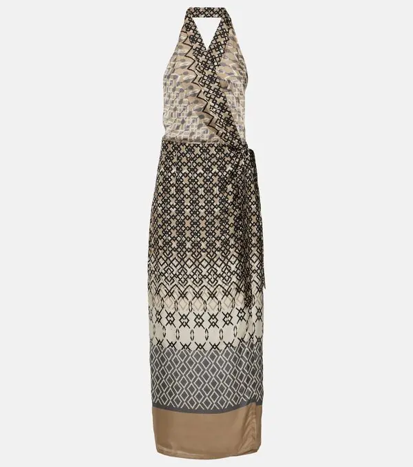Brunello Cucinelli Printed Silk Halterneck Maxi Dress - Multicoloured