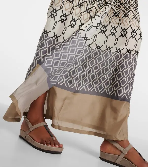 Brunello Cucinelli Printed Silk Halterneck Maxi Dress