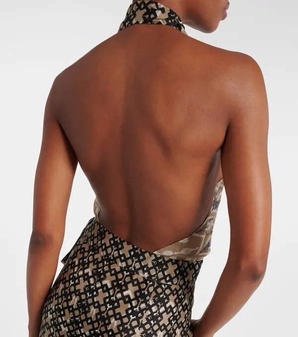 Brunello Cucinelli Printed Silk Halterneck Maxi Dress