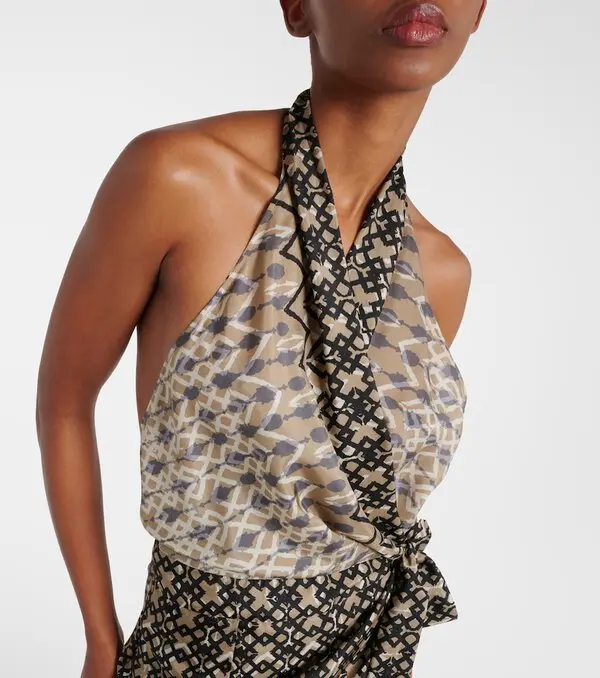 Brunello Cucinelli Printed Silk Halterneck Maxi Dress