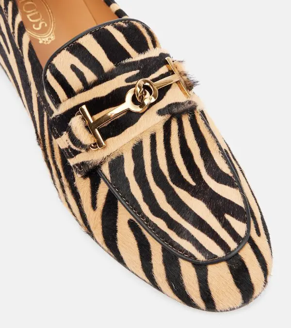 TOD'S T Ring Printed Calf Hair Loafers