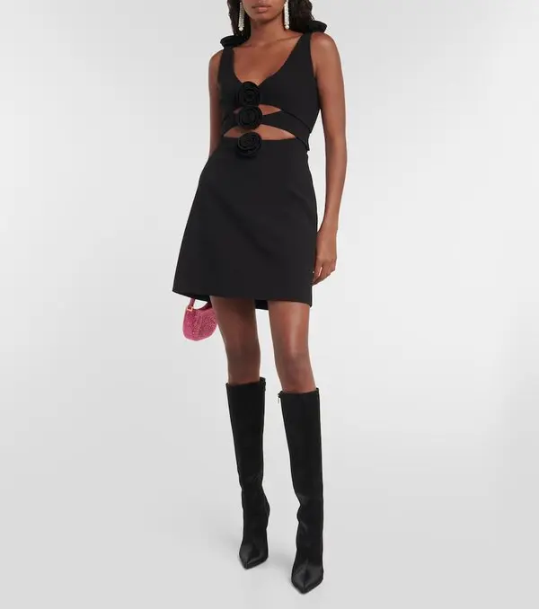Magda Butrym Floral Appliqué Cut-out Wool-blend Mini Dress