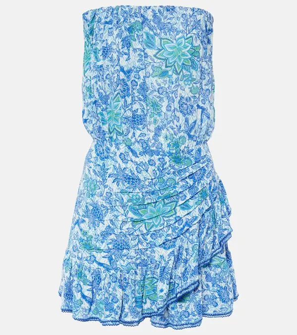 Poupette St Barth Printed Strapless Minidress - Blue