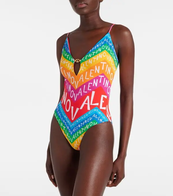Valentino Garavani Logo Print One Piece Swimsuit