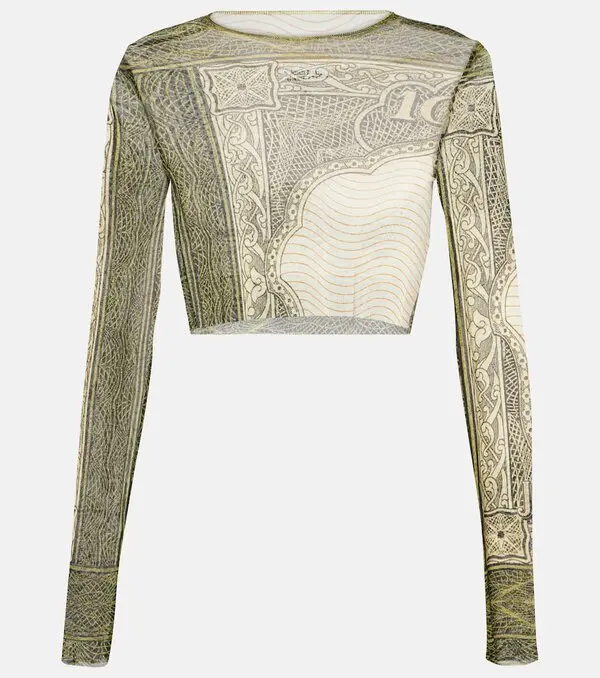JEAN PAUL GAULTIER Cartouche Printed Mesh Crop Top - Multicoloured