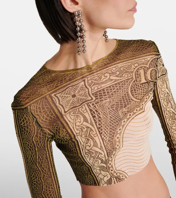 JEAN PAUL GAULTIER Cartouche Printed Mesh Crop Top