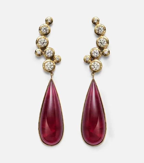 OCTAVIA ELIZABETH 18kt Gold Diamond And Rubellite Drop Earrings - Multicoloured