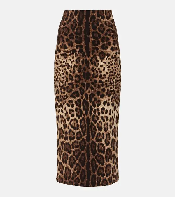Dolce & Gabbana Leopard Print Wool Pencil Skirt - Multicoloured