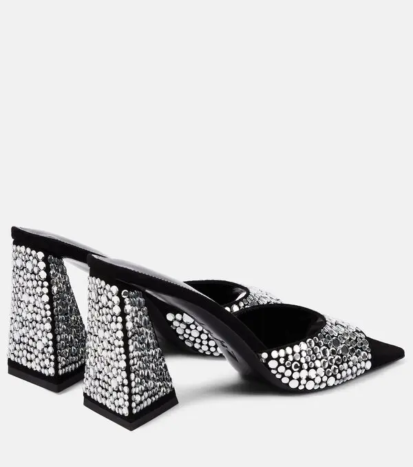 Attico Mini Devon 85 Embellished Suede Mules - Silver