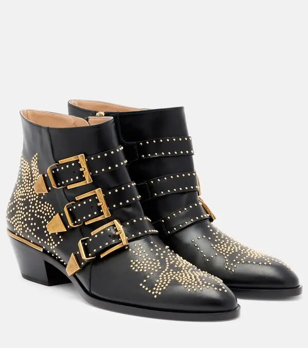 Chloé Susanna Studded Leather Ankle Boots - Black