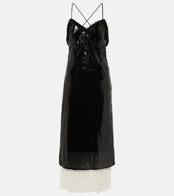XU ZHI Sequined Organza Midi Dress - Black