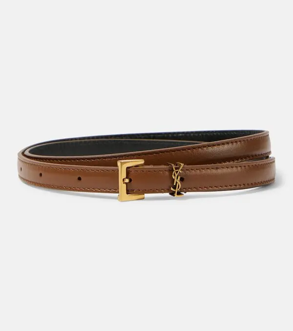 Saint Laurent Cassandre Extra-slim Leather Belt - Brown