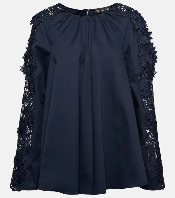 Oscar De La Renta Lace Detail Cotton Blouse - Blue