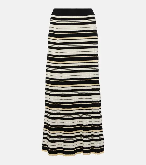 GANNI Ribbed-knit Striped Midi Skirt - Multicoloured