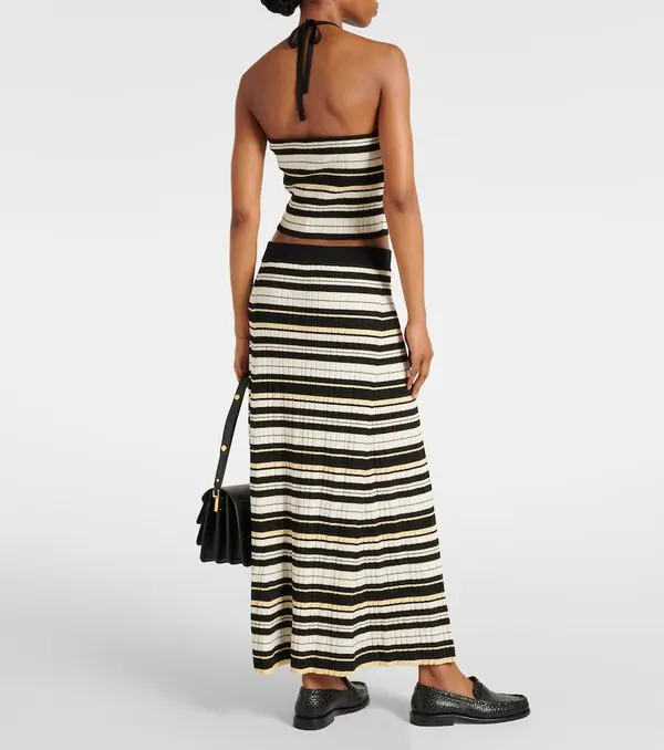 GANNI Ribbed-knit Striped Midi Skirt