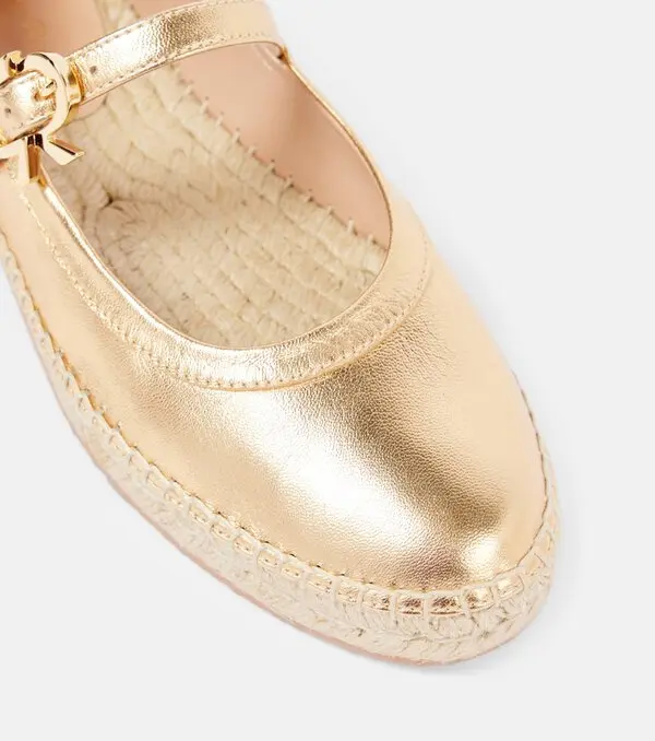 GIANVITO ROSSI Elda Metallic Leather Espadrilles - Gold