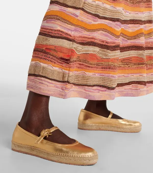 GIANVITO ROSSI Elda Metallic Leather Espadrilles - Gold