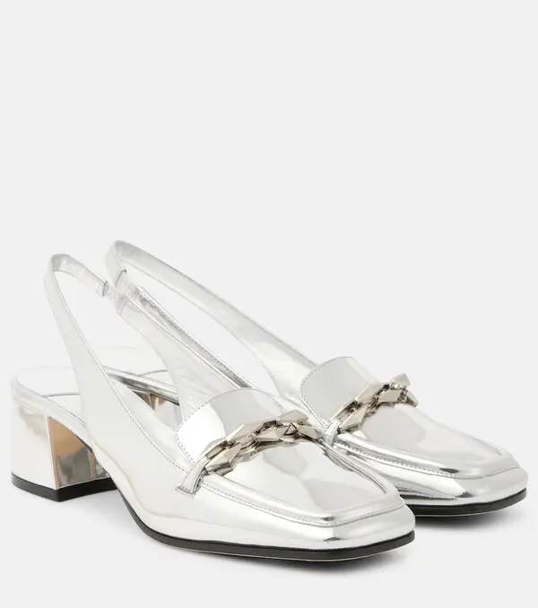 JIMMY CHOO Diamond Tilda Metallic Leather Slingback Pumps - Silver