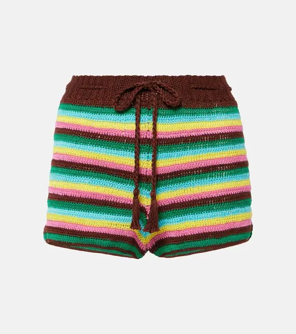 Anna Kosturova Striped Crochet Cotton Shorts - Multicoloured