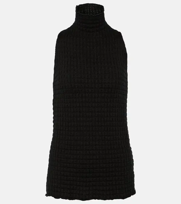 JIL SANDER Sleeveless Frayed Cotton Top - Black