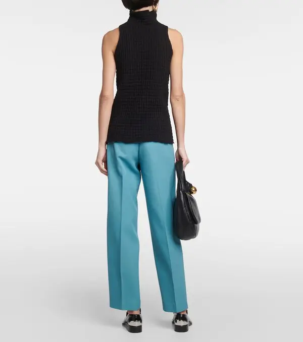 JIL SANDER Sleeveless Frayed Cotton Top - Black