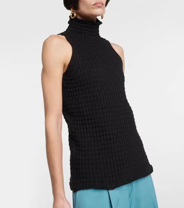 JIL SANDER Sleeveless Frayed Cotton Top - Black
