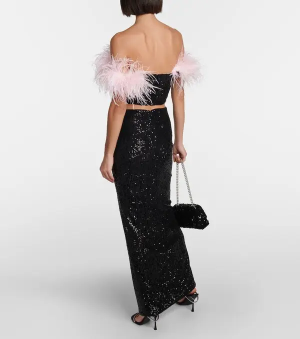 SELF-PORTRAIT Sequined Ruched Maxi Skirt - Black