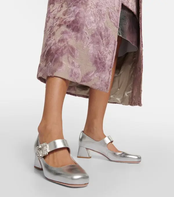 ROGER VIVIER Tres Vivier Metallic Leather Mary Jane Pumps