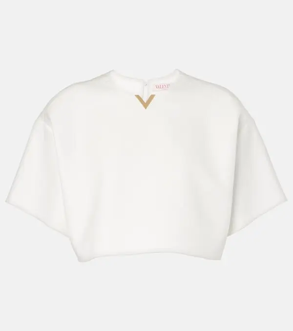 Valentino Garavani V-gold Cotton Gabardine Cropped Top - White