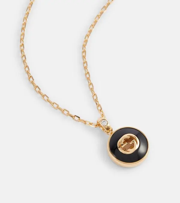 Gucci Interlocking G 18kt Gold Necklace With Onyx And Diamond