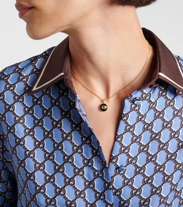 Gucci Interlocking G 18kt Gold Necklace With Onyx And Diamond