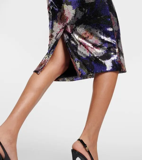 Dolce & Gabbana Sequined Floral Midi Skirt