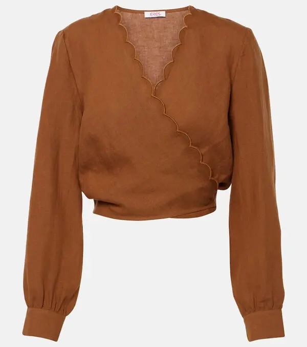 ERES Scalloped Linen Wrap Top