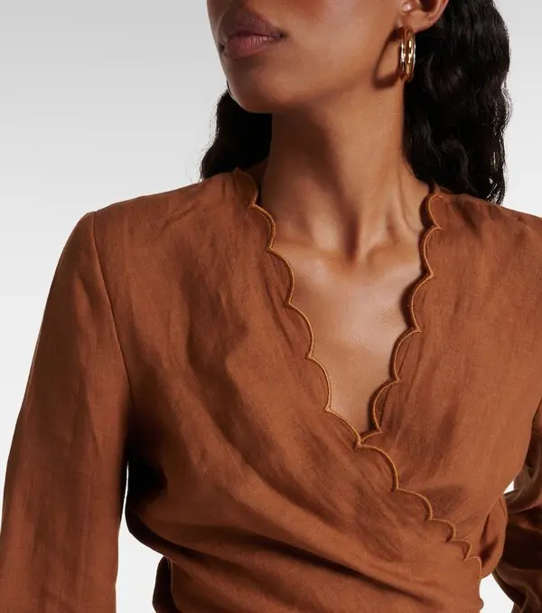 ERES Scalloped Linen Wrap Top