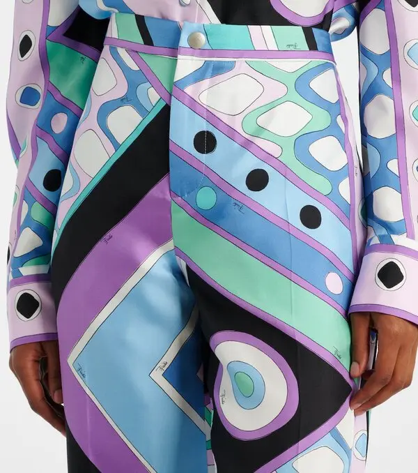 Emilio Pucci Vivara Mid-rise Silk Wide-leg Pants