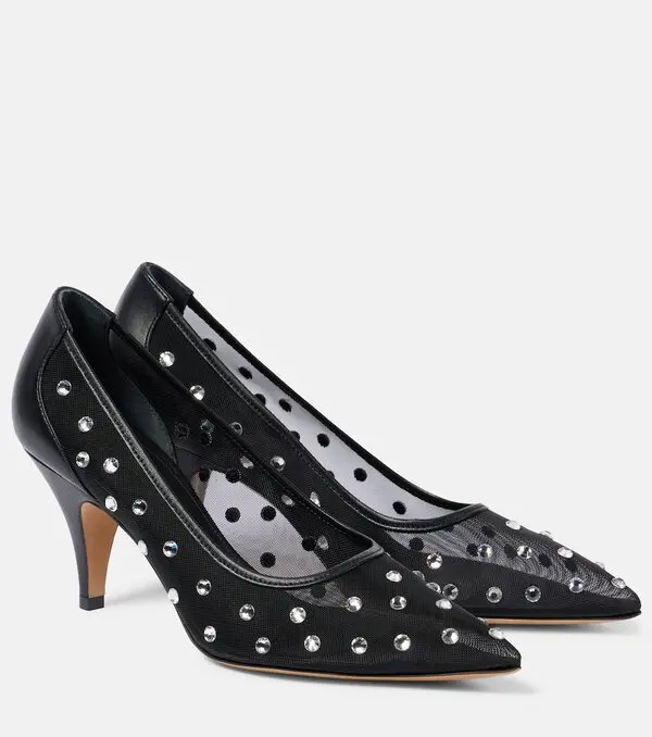 Khaite River Embellished Leather-trimmed Pumps