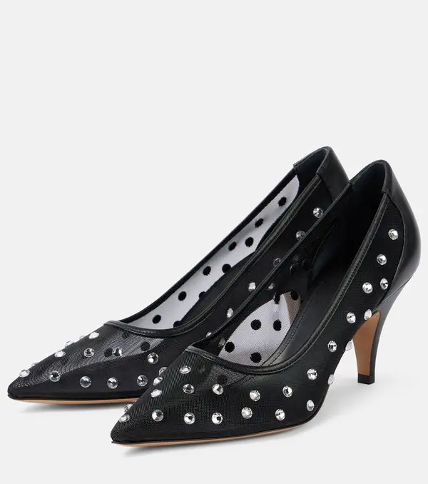 Khaite River Embellished Leather-trimmed Pumps