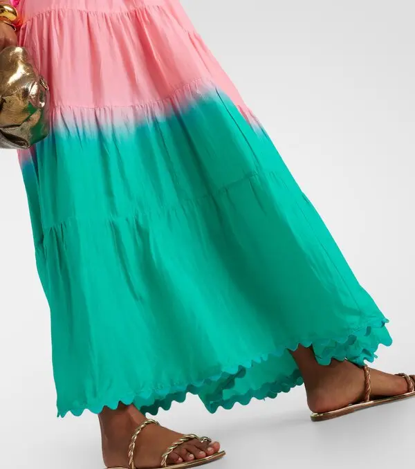 JULIET DUNN Colorblocked Tiered Silk Maxi Dress