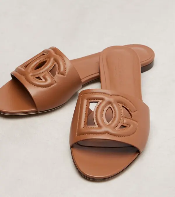 Dolce & Gabbana Leather Slides - Brown