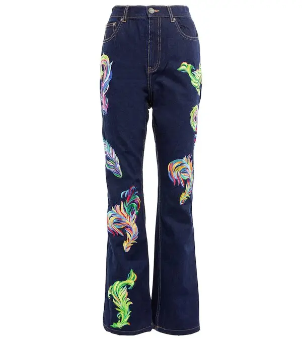 AREA Embroidered High-rise Straight Jeans