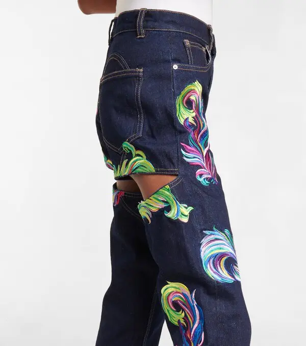AREA Embroidered High-rise Straight Jeans