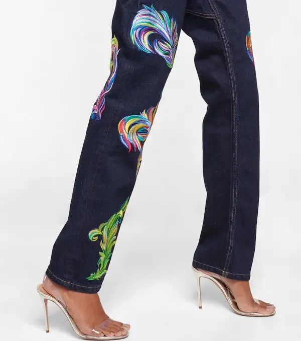 AREA Embroidered High-rise Straight Jeans