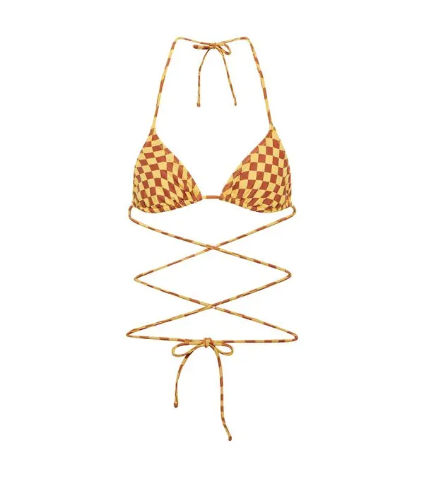 TROPIC OF C Praia Checked Tie-around Bikini Top - Multicoloured