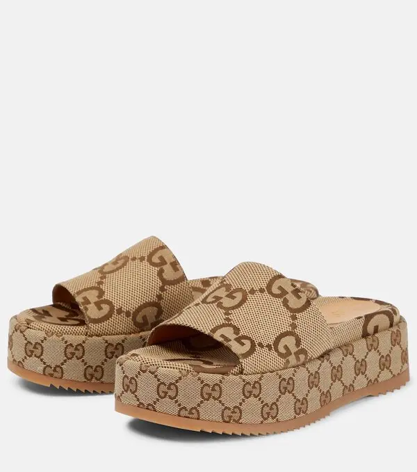 Gucci Gg Maxi Canvas Platform Slides