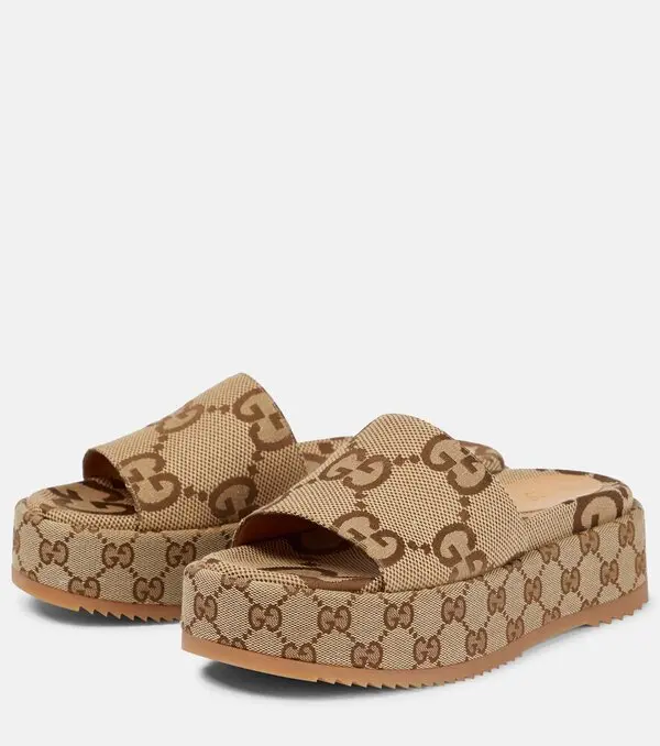 Gucci Gg Maxi Canvas Platform Slides