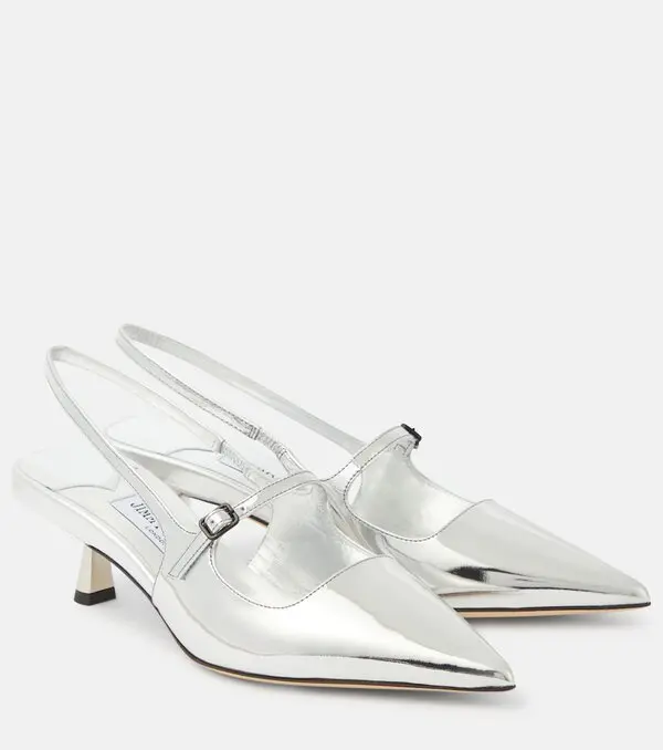 JIMMY CHOO Didi 45 Metallic Leather Slingback Pumps - Silver
