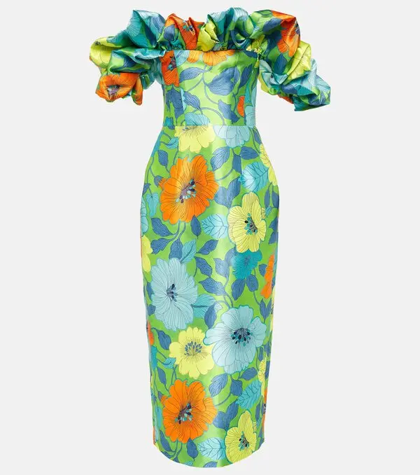 ALEMAIS Floral Ruffled Midi Dress - Multicoloured